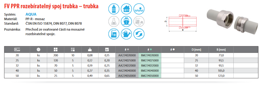 FV Plast-PPR rozebíratelný spoj trubka - trubka 20 | KB-BLOK Stavebniny